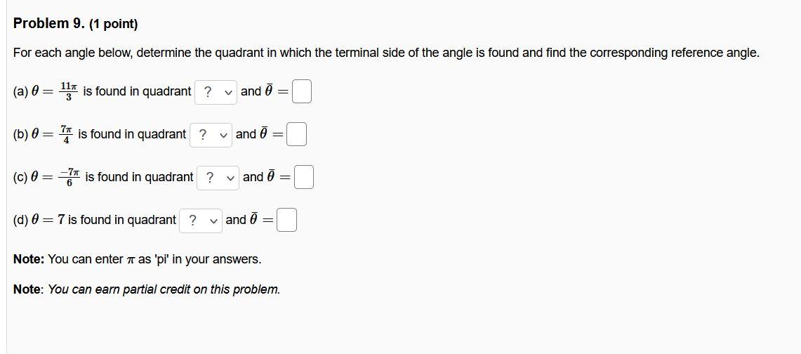 Solved Problem 9. (1 point) For each angle below, determine | Chegg.com