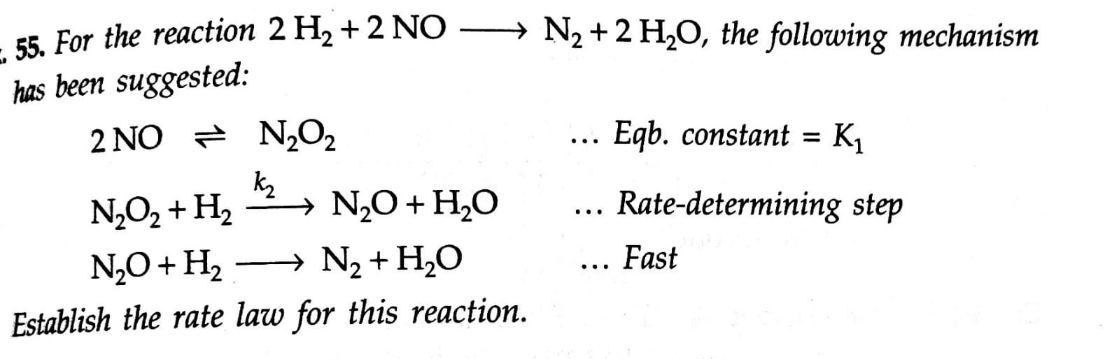 Solved ... :55. For the reaction 2 H2 +2 NO N2 + 2 H20, the | Chegg.com