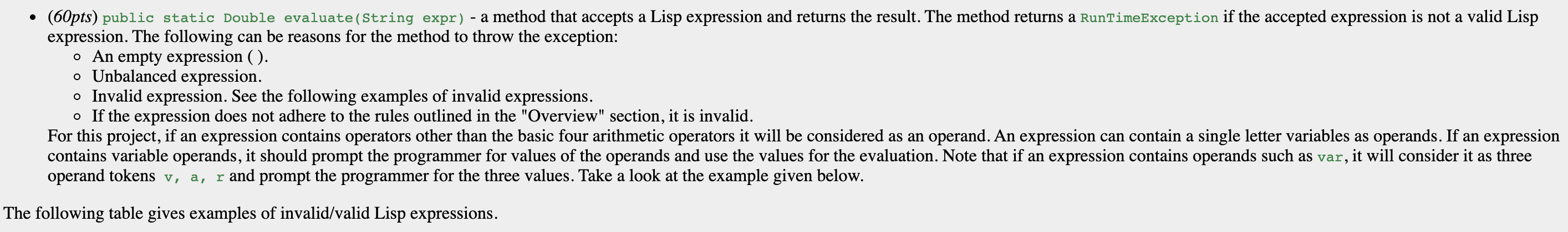 . (60pts) public static Double evaluate(String expr) | Chegg.com