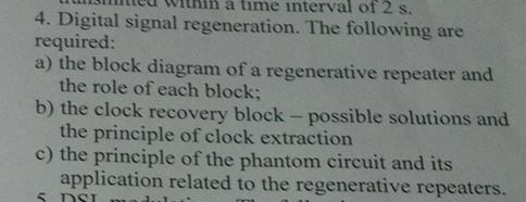 4. Digital signal regeneration. The following are | Chegg.com