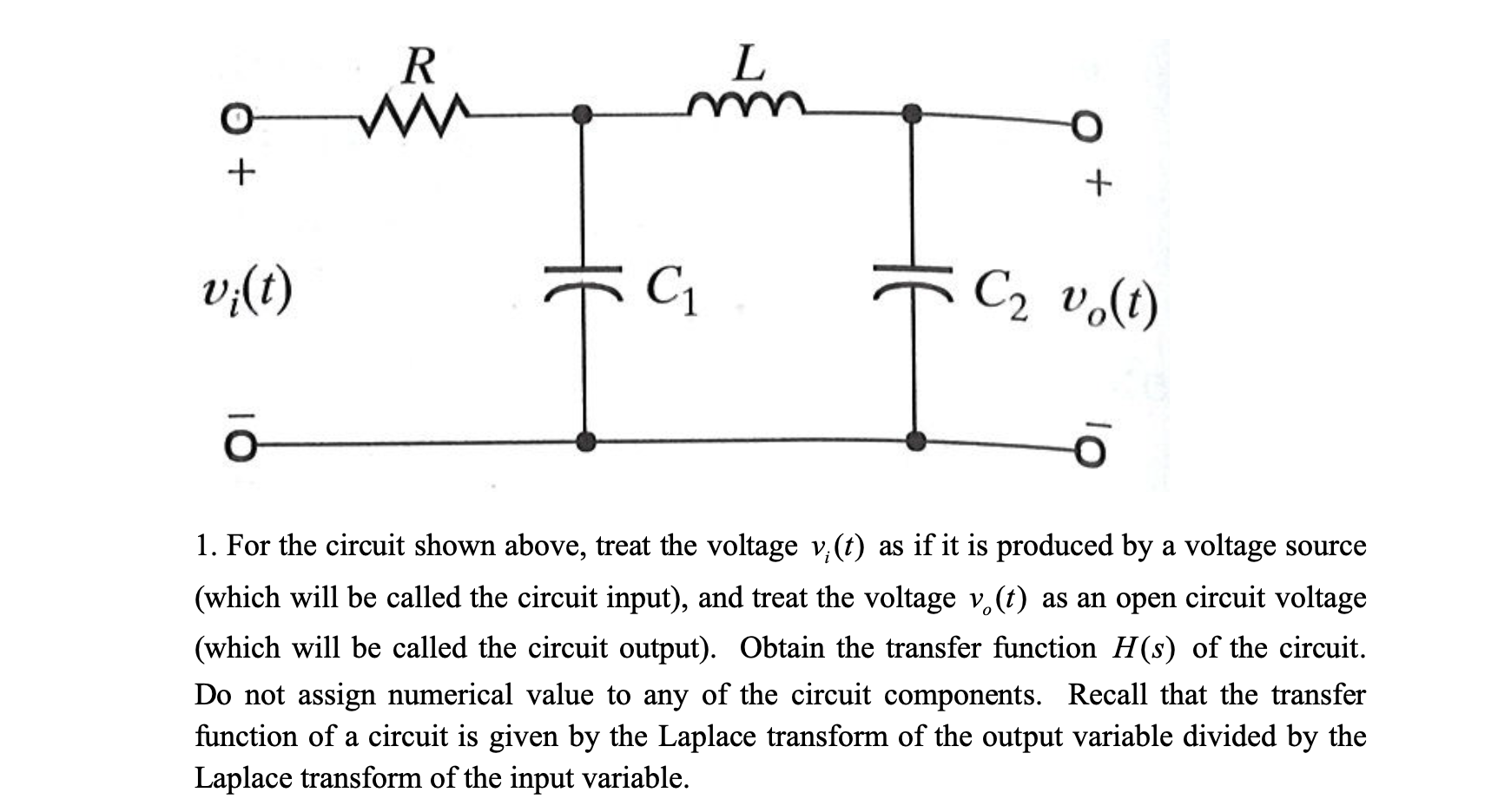 Solved For the circuit shown above, treat the voltage vi(t) | Chegg.com