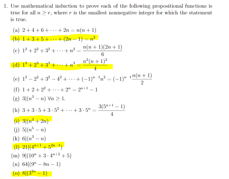 Solved + n2 1. Use mathematical induction to prove each of | Chegg.com