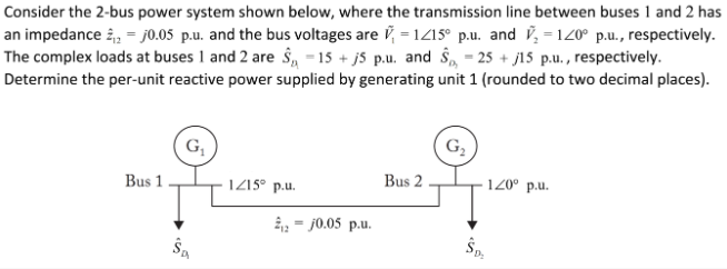 Solved Consider the 2-bus power system shown below, where | Chegg.com