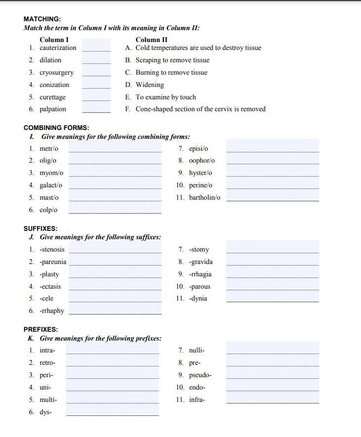 Solved match word parts with their definitions on chapter 2 | Chegg.com