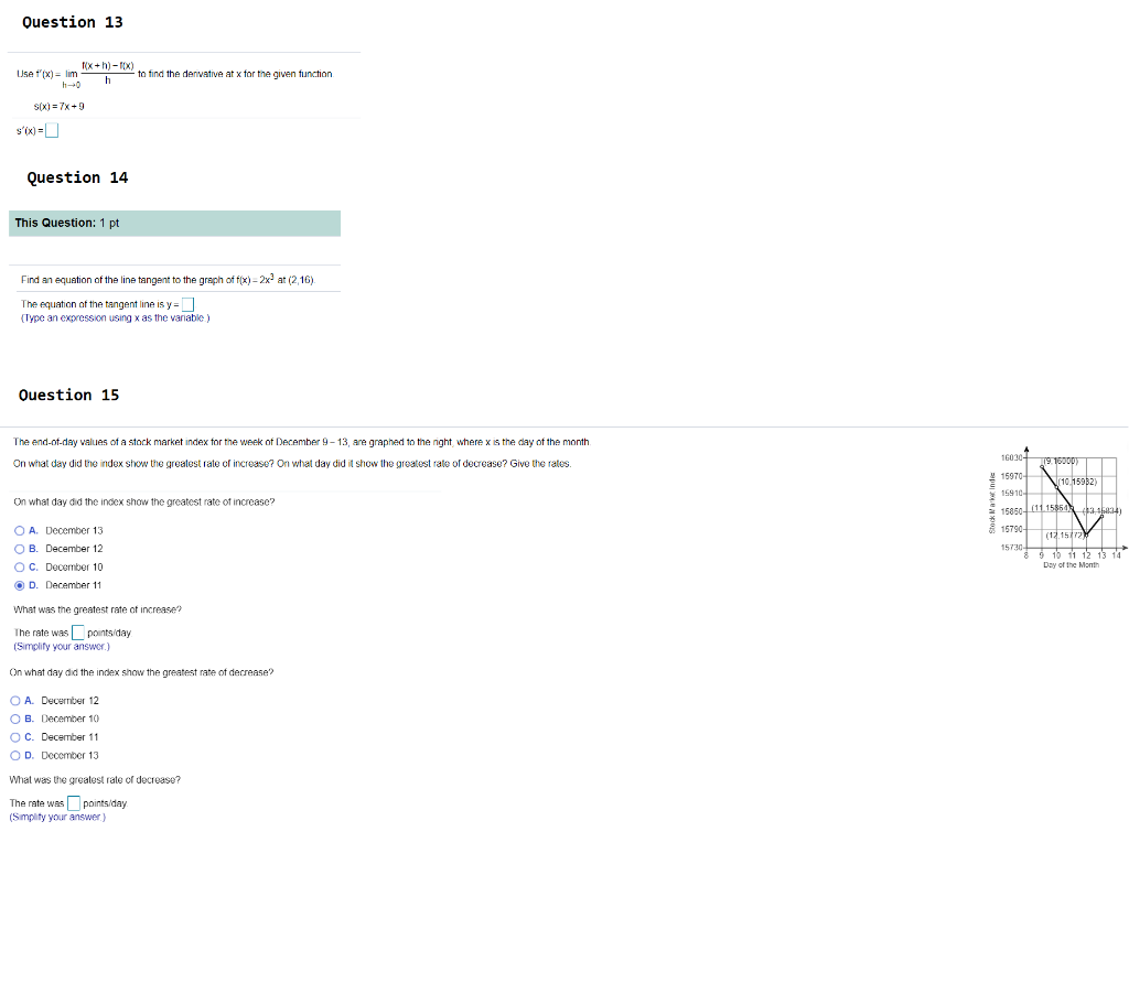 Solved Question 13 Use t'(x)= lim f(x+h)-fox) h to find the | Chegg.com