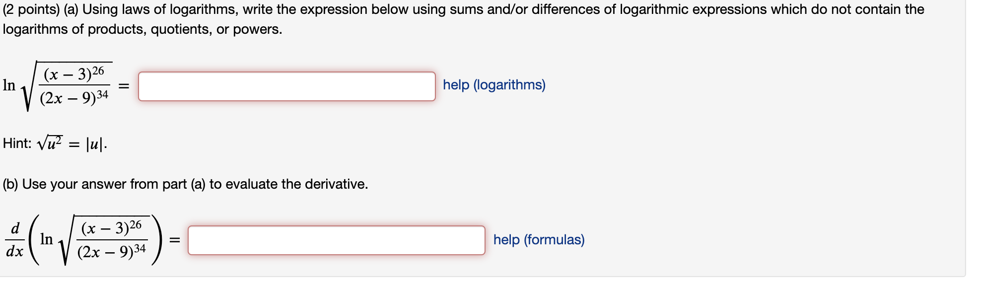Solved (2 points) (a) Using laws of logarithms, write the | Chegg.com