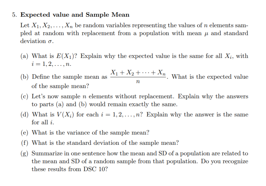 Solved 5. Expected value and Sample Mean Let X1, X2,...,Xn | Chegg.com