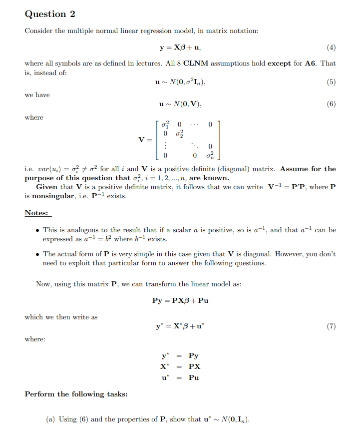 Question 2 Consider the multiple normal linear | Chegg.com