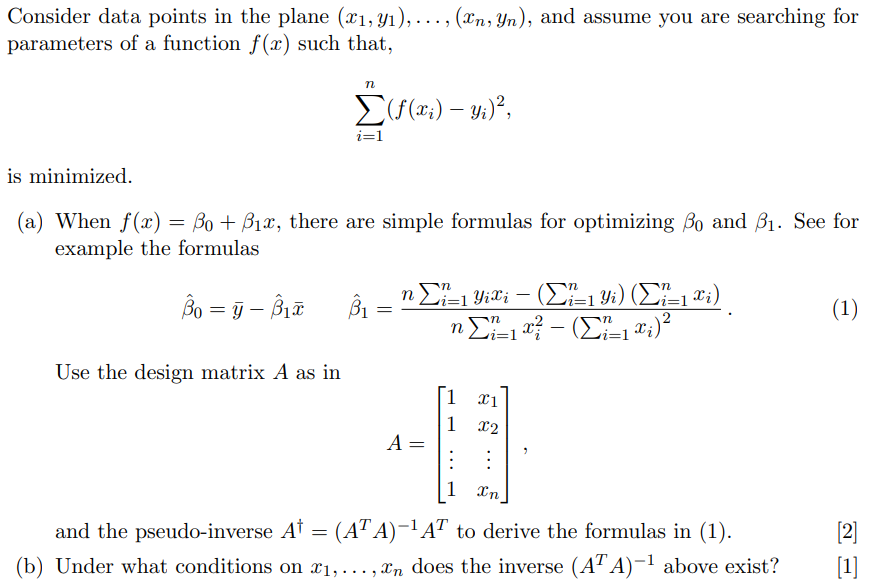 Solved Consider data points in the plane (x1,y1),…,(xn,yn), | Chegg.com