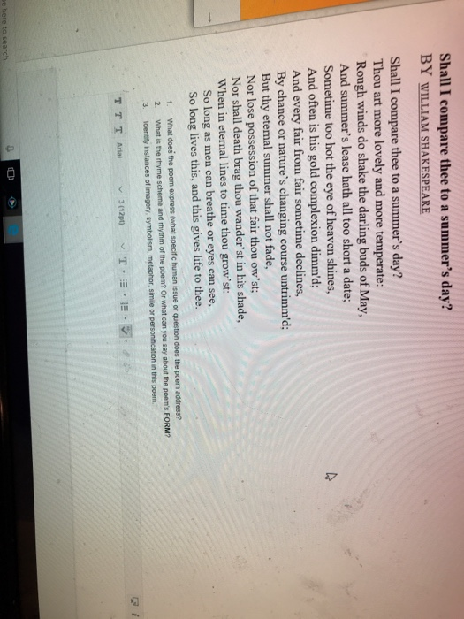 Shall I compare thee to a summer's day? BY WILLIAM | Chegg.com