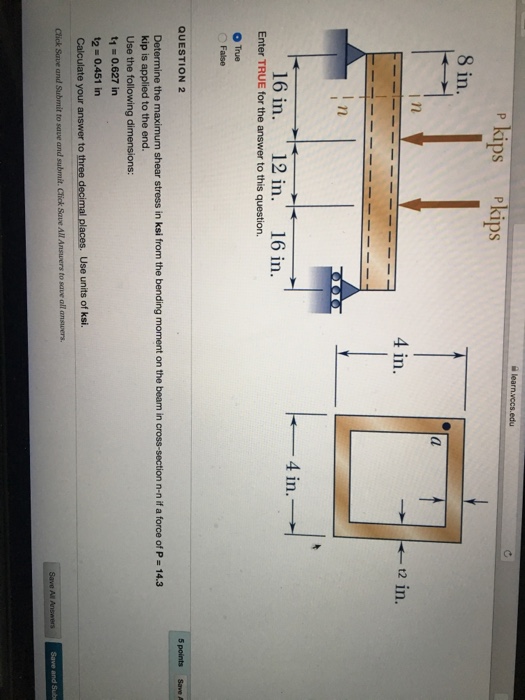 Solved Determine the maximum shear stress in ksi from the | Chegg.com
