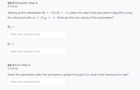 Q3 Perceptrons 20 Points We apply the perceptron | Chegg.com