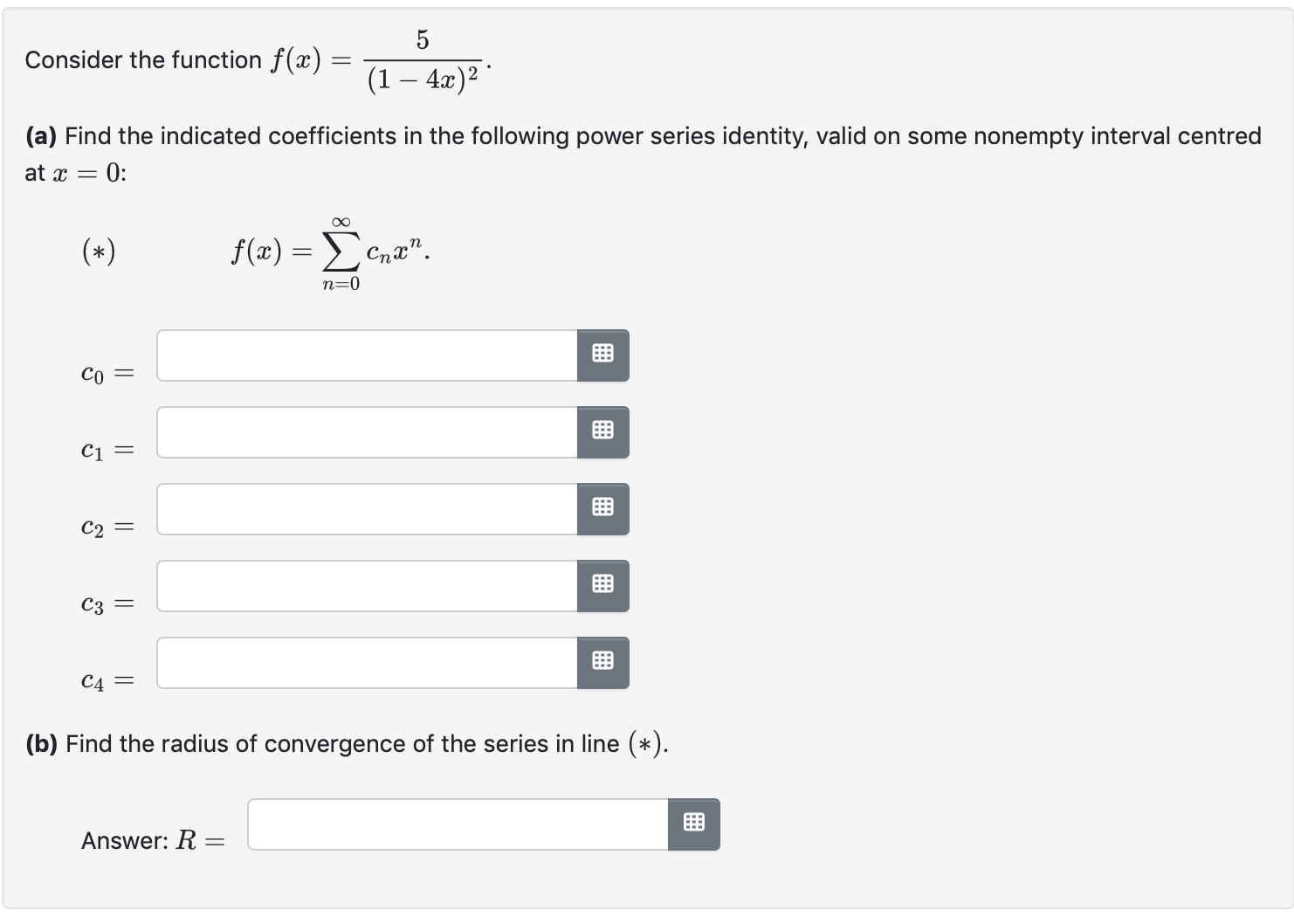 Solved Consider the function \\( f(x)=\\frac{5}{(1-4 x)^{2}} | Chegg.com