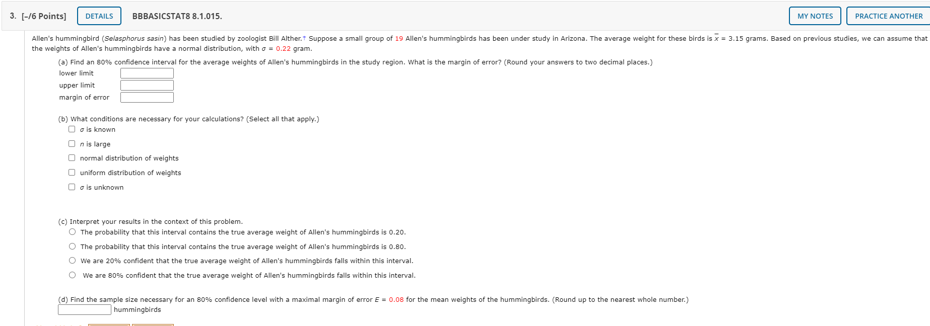 Solved 3. [-76 Points) DETAILS BBBASICSTAT8 8.1.015. MY | Chegg.com Solved 3. [-76 Points) DETAILS BBBASICSTAT8 8.1.015. MY | Chegg.com
