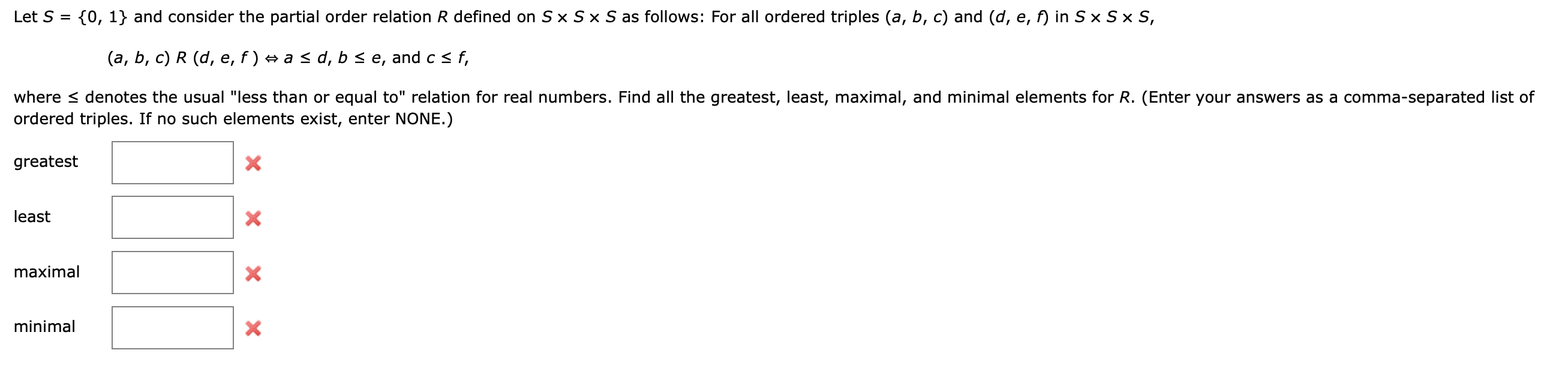 Solved Let S = {0, 1} and consider the partial order | Chegg.com