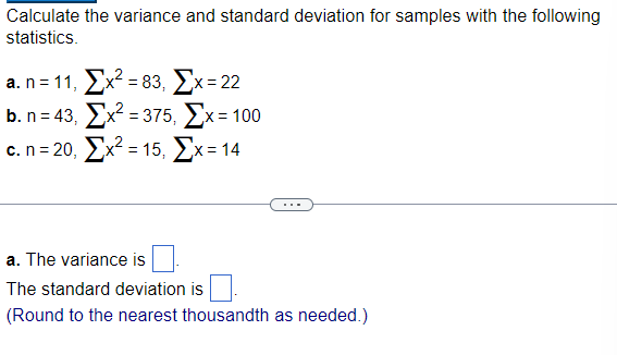 Solved Calculate the variance and standard deviation for | Chegg.com