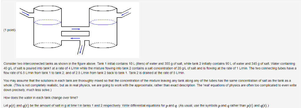 Solved (1 point) Consider two interconnected tanks as shown | Chegg.com