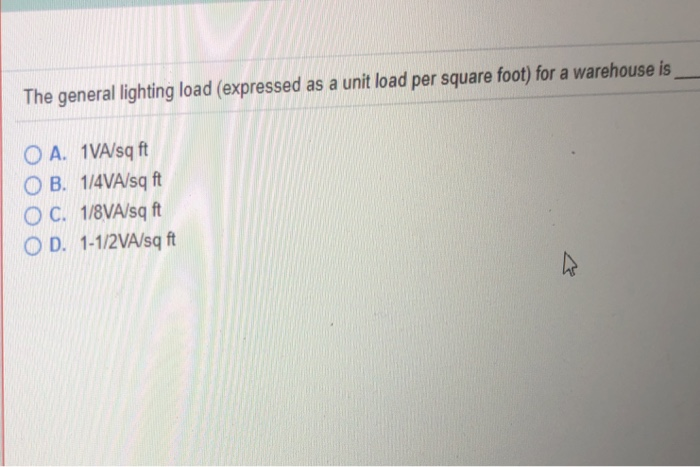 Solved The general lighting load (expressed as a unit load | Chegg.com