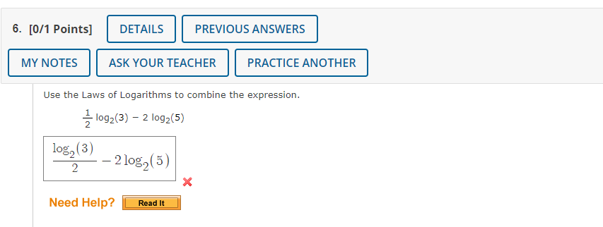 Solved Use the Laws of Logarithms to combine the | Chegg.com