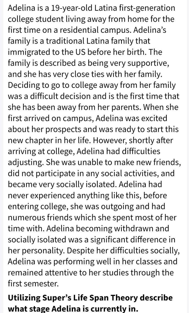 Solved Adelina is a 19-year-old Latina first-generation | Chegg.com