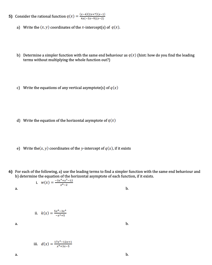 Solved 5) Consider the rational function | Chegg.com
