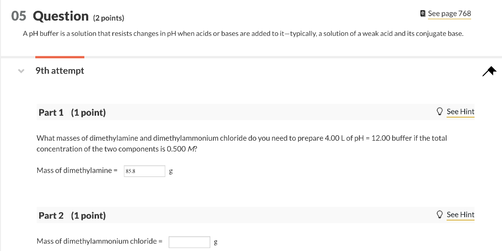 Solved 5 Question (2 points) e See page 768 ApH buffer is a | Chegg.com