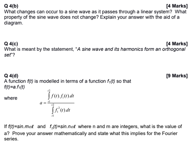 Solved Q 4(b) [4 Marks] What changes can occur to a sine | Chegg.com