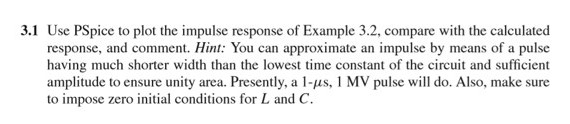 Solved 3.1 Use PSpice to plot the impulse response of | Chegg.com