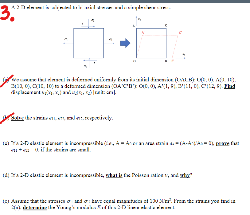 Solved A 2-D element is subjected to bi-axial stresses and a | Chegg.com