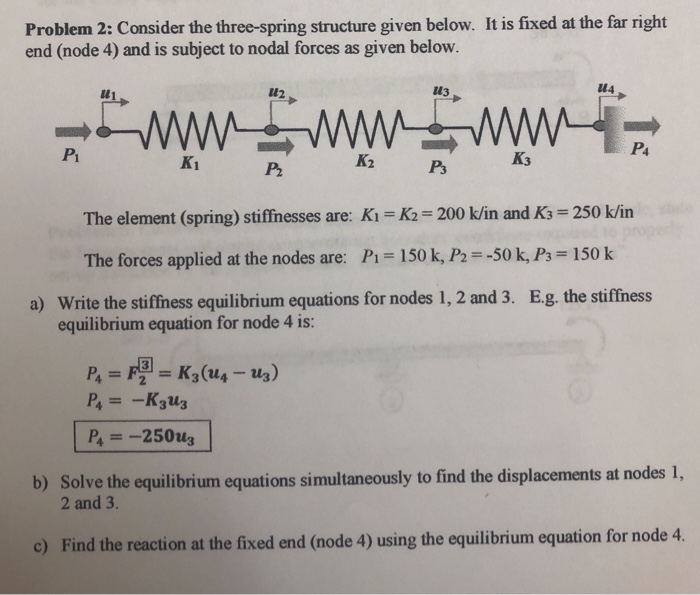 Solved Problem 2: Consider the three-spring structure given | Chegg.com