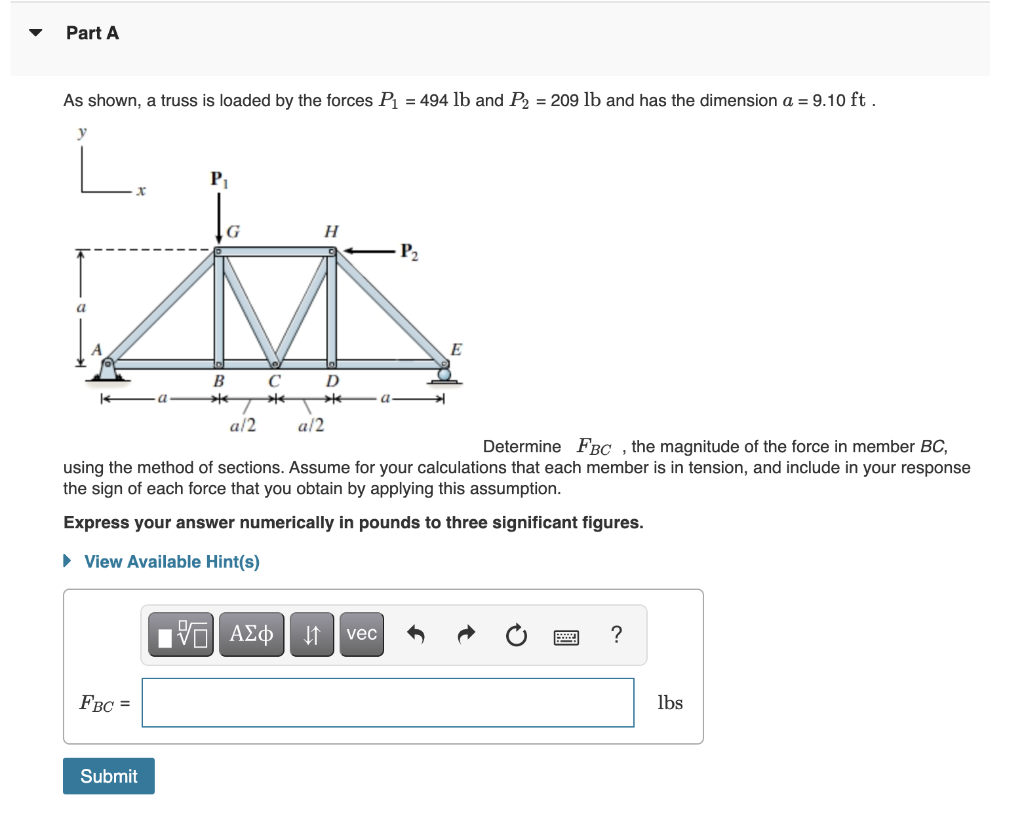 Solved Learning Goal: To apply the method of sections to | Chegg.com