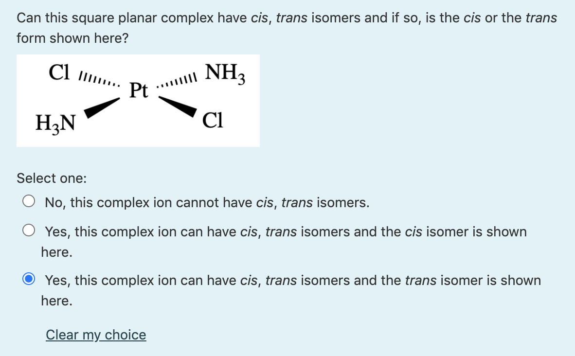 Solved Can this square planar complex have cis, trans | Chegg.com