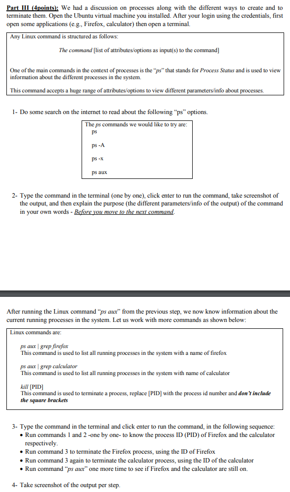 Solved Part III (4points): We had a discussion on processes | Chegg.com