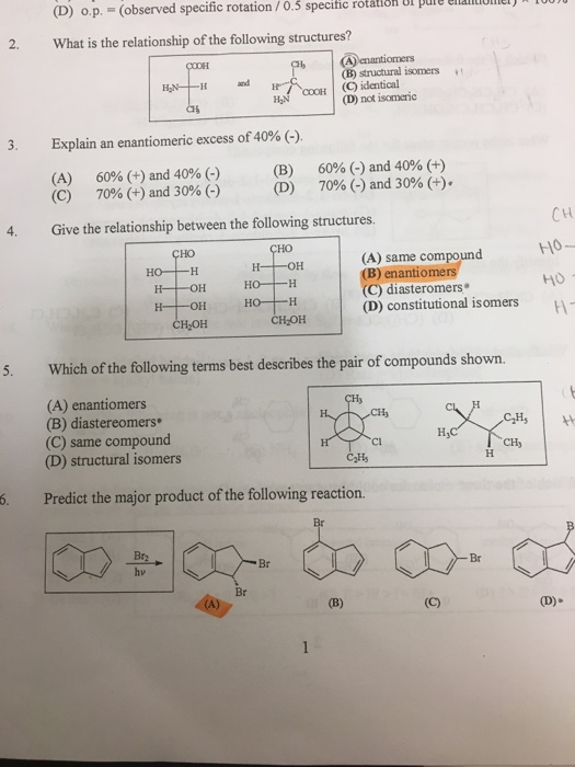 Solved D) o.p. (observed specific rotation /0.5 specitic | Chegg.com
