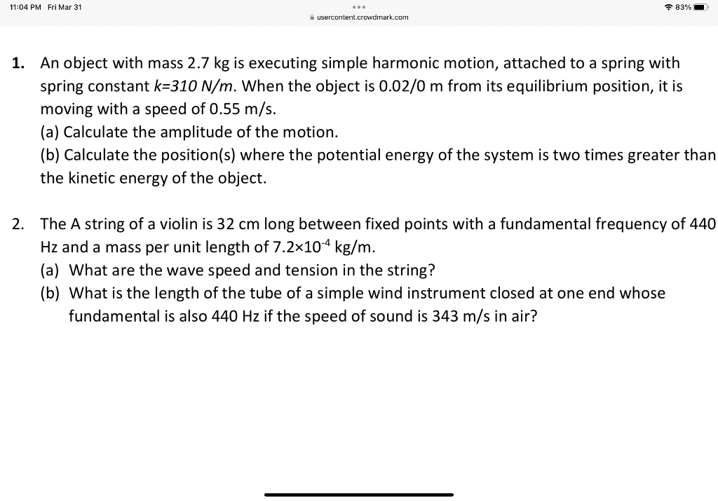 1. An object with mass 2.7 kg is executing simple | Chegg.com