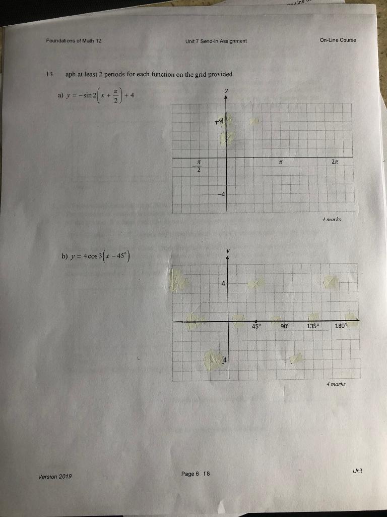 Solved Foundations of Math 12 Unit 7 Send In Assignment | Chegg.com