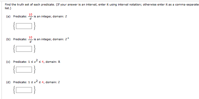 Solved Find the truth set of each predicate. (If your answer | Chegg.com