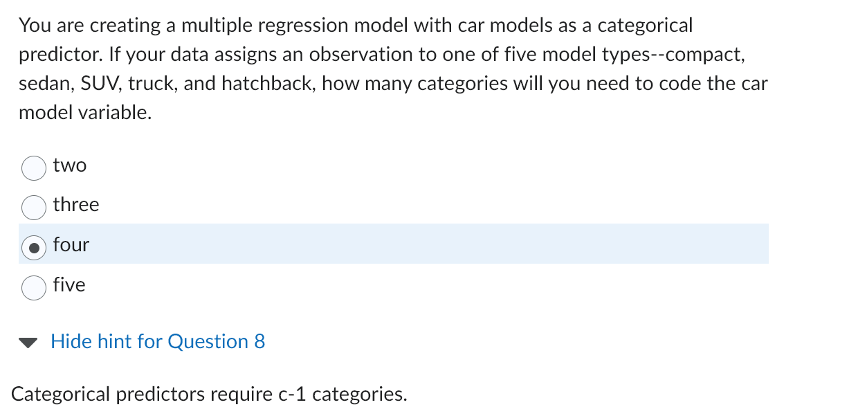 Solved You are creating a multiple regression model with car | Chegg.com