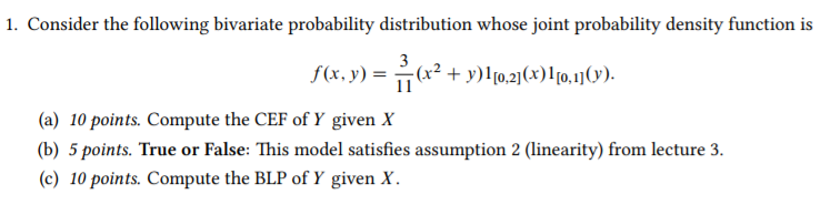 Solved 1. Consider the following bivariate probability | Chegg.com
