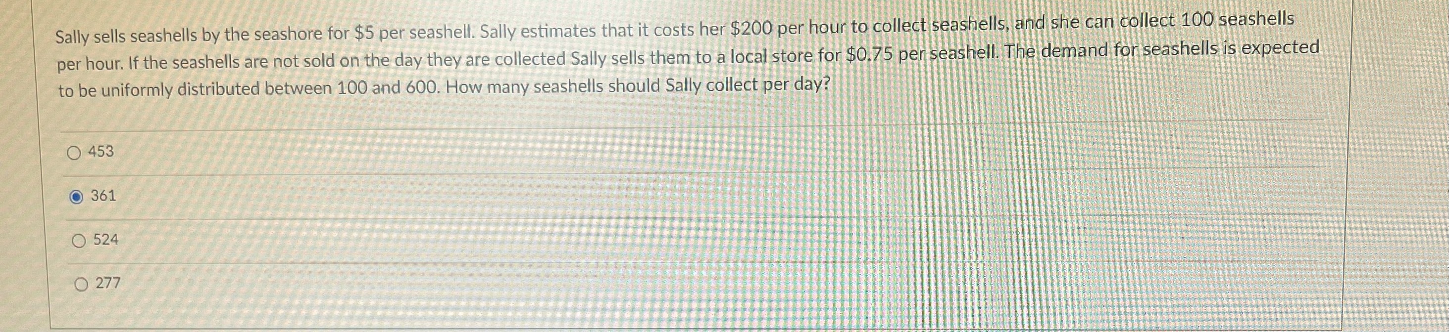 Solved Sally sells seashells by the seashore for $5 ﻿per | Chegg.com
