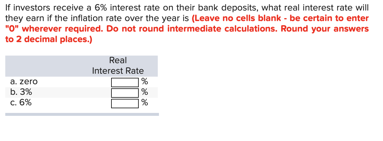 Solved If investors receive a 6% interest rate on their bank | Chegg.com
