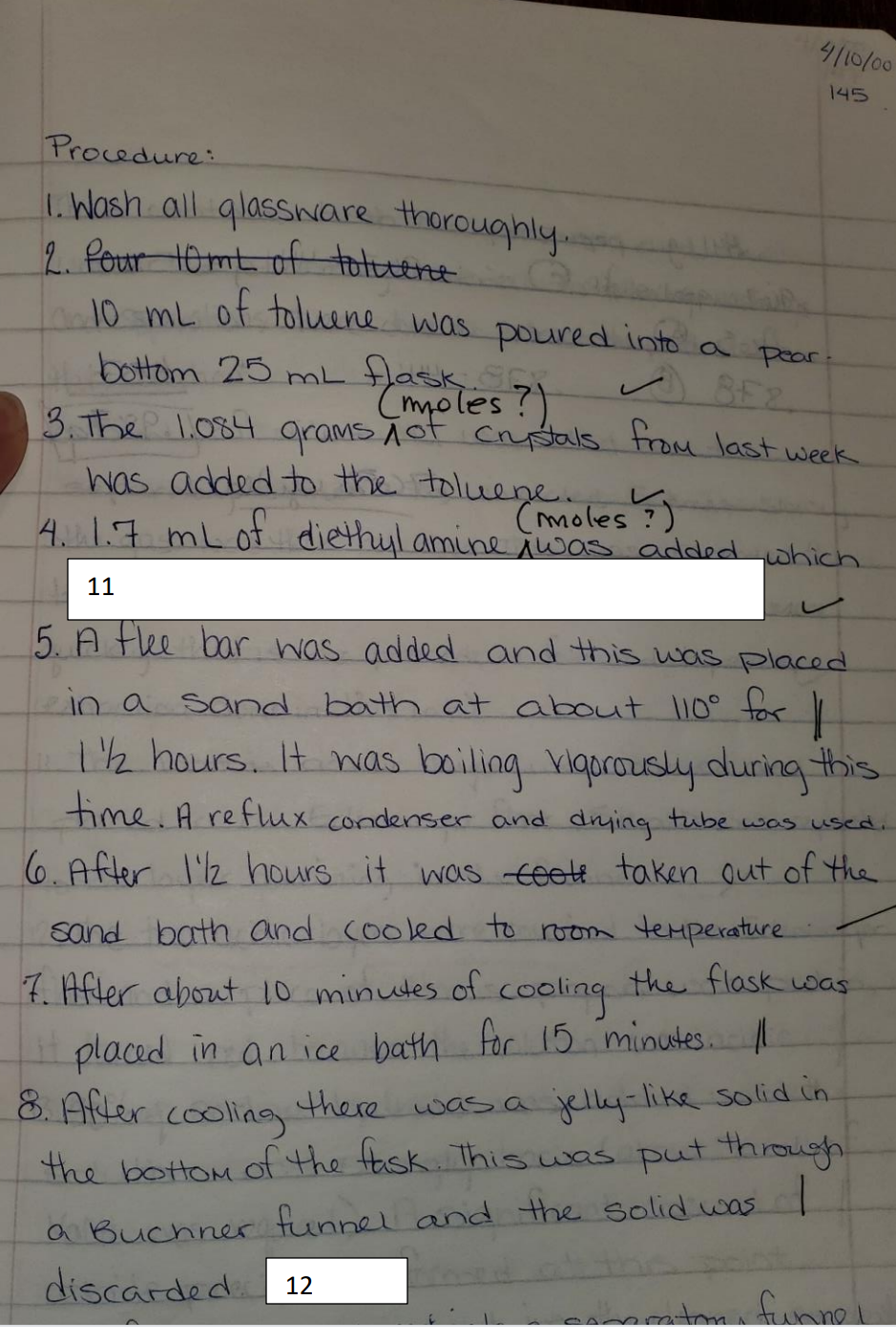 Week #1 Results: Materials: Mass of xylidide: 1.084a | Chegg.com