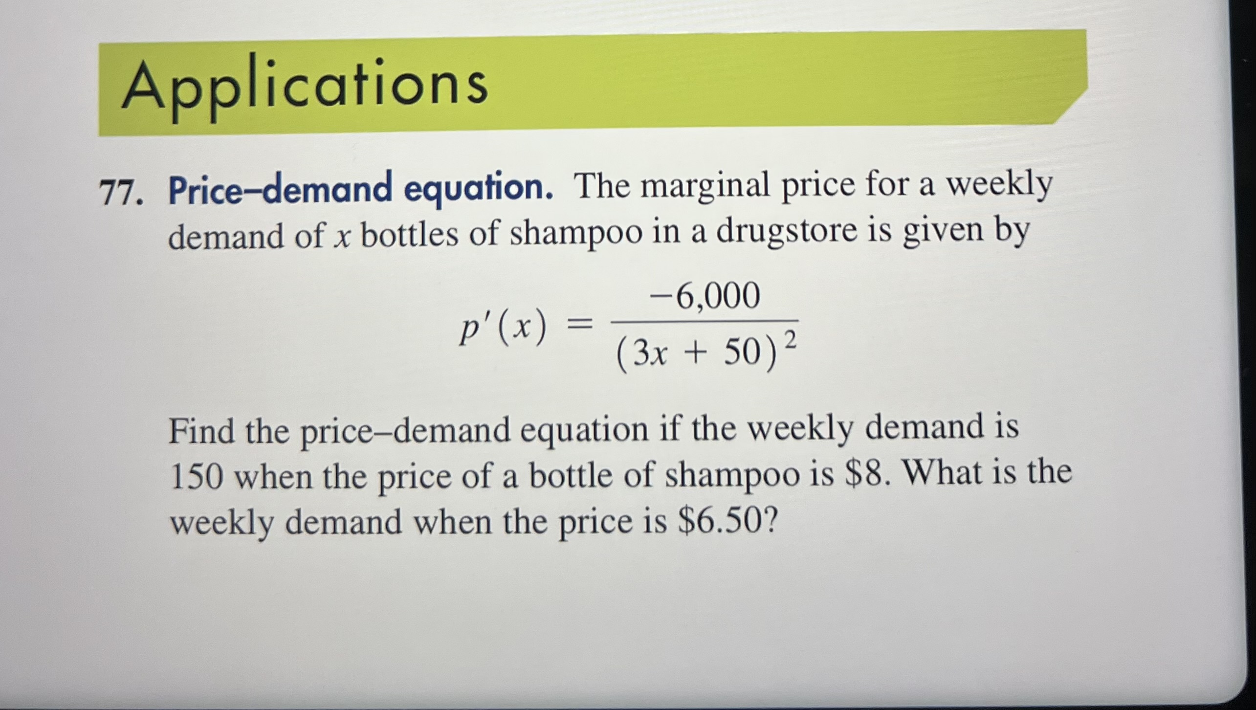 Solved ApplicationsPrice-demand equation. The marginal price | Chegg.com