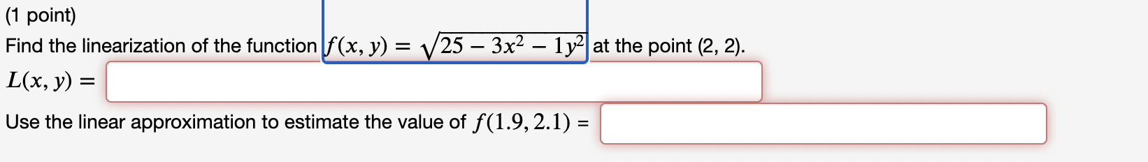 Solved (1 point) Find the linearization of the function | Chegg.com
