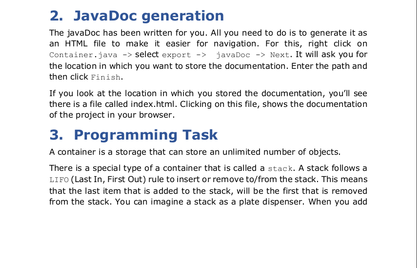 Solved 2. JavaDoc generation The javaDoc has been written | Chegg.com
