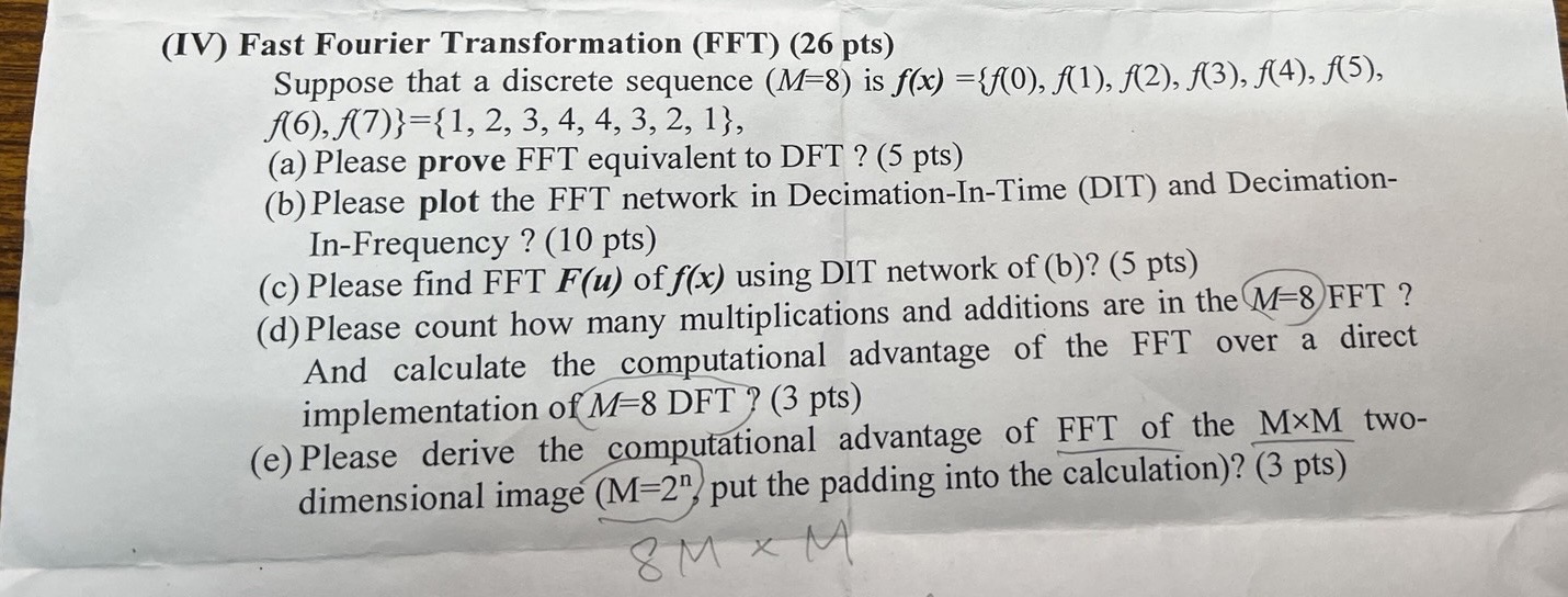 Solved (IV) Fast Fourier Transformation (FFT) (26 pts) | Chegg.com