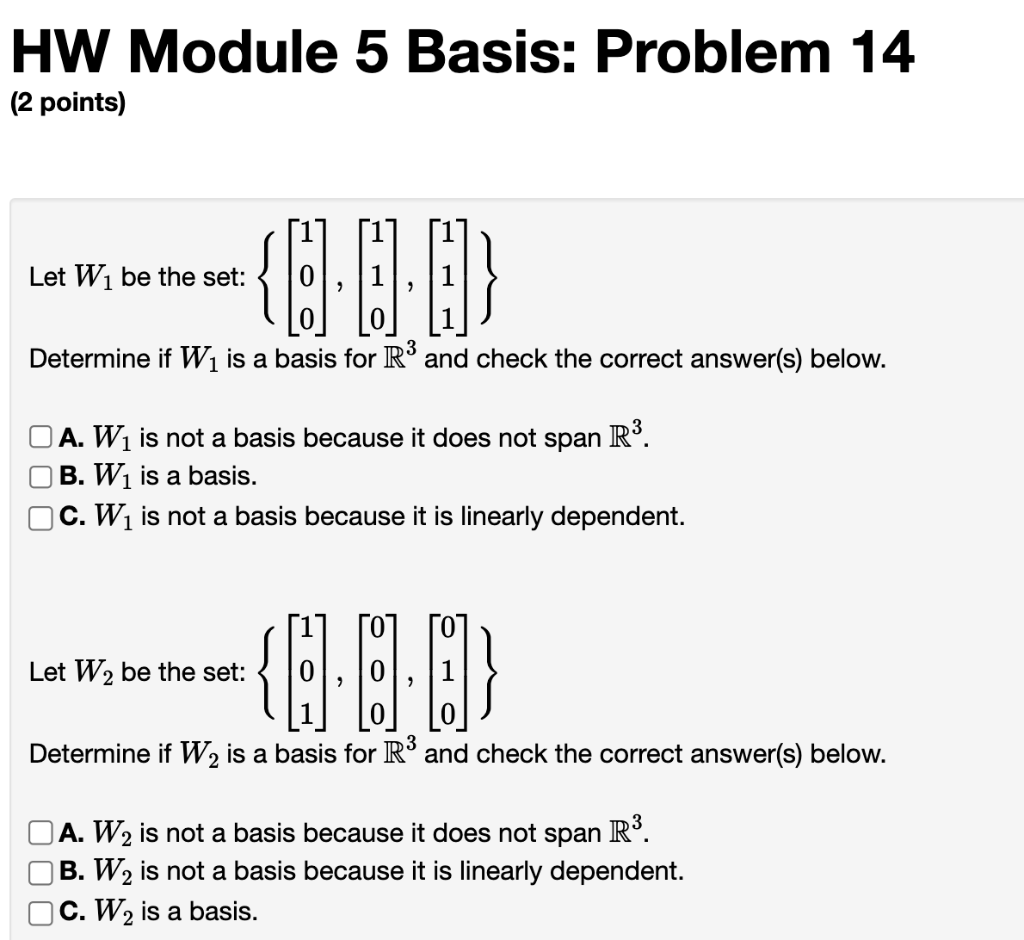 Solved HW Module 5 Basis: Problem 14 (2 points) Let W1 be | Chegg.com