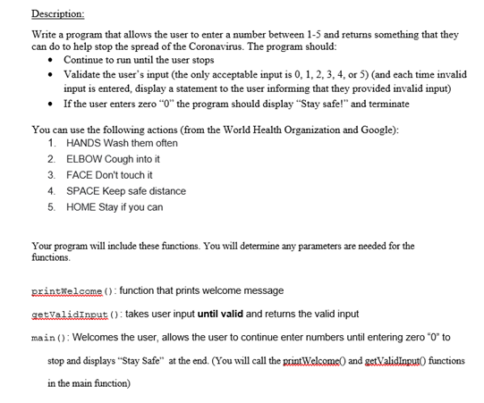 Solved Description: Write a program that allows the user to | Chegg.com