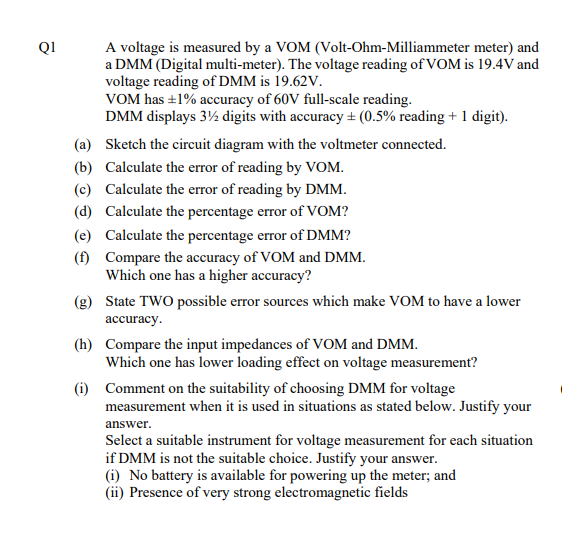 Solved A voltage is measured by a VOM (Volt-Ohm-Milliammeter | Chegg.com