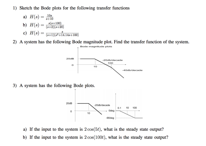 Solved 1) Sketch the Bode plots for the following transfer | Chegg.com